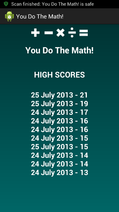 Android SDK: Create an Arithmetic Game - High Scores and State Data ...